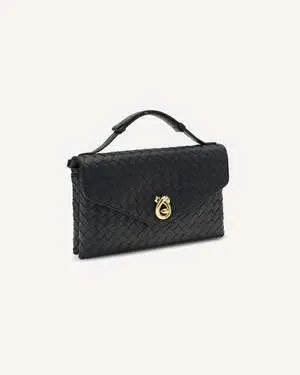 Bottega Veneta Lambskin Leather Knot Lock Shoulder Bag - Blue