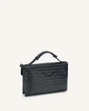 Bottega Veneta Lambskin Leather Knot Lock Shoulder Bag - Blue