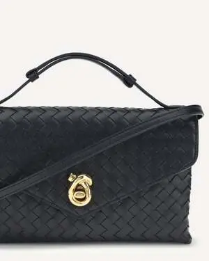 Bottega Veneta Lambskin Leather Knot Lock Shoulder Bag - Blue