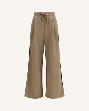 Max Mara Wide Leg Cotton Jersey Pants With Side Bands - Beige