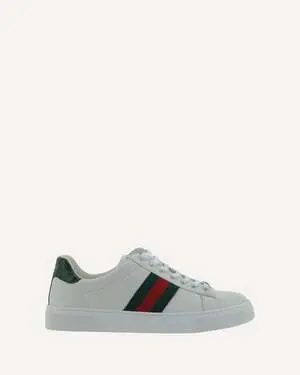 Gucci Ace Leather Sneakers With Web Stripes - White