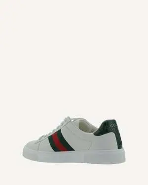 Gucci Ace Leather Sneakers With Web Stripes - White