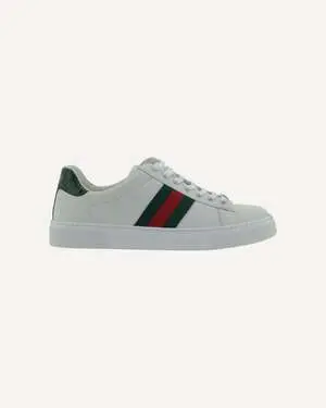 Gucci Ace Leather Sneakers With Web Stripes - White