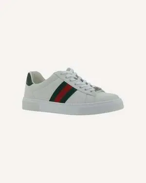 Gucci Ace Leather Sneakers With Web Stripes - White