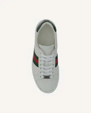 Gucci Ace Leather Sneakers With Web Stripes - White