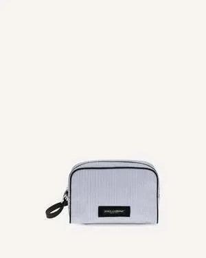 Dolce & Gabbana Striped Poplin And Leather Handbag - Light Blue