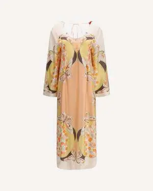 La DoubleJ Twin Flame Silk Twill Dress With Dual Neckline