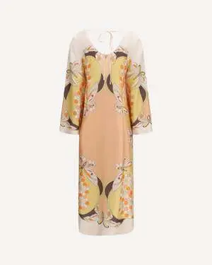 La DoubleJ Twin Flame Silk Twill Dress With Dual Neckline