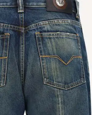 Versace Distressed Straight-leg Jeans - Blue