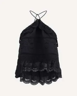 MARANT ETOILE Marant Étoile Prisha Embroidered Ruffle Halter Top - Black