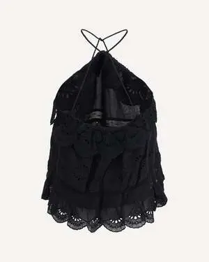 MARANT ETOILE Marant Étoile Prisha Embroidered Ruffle Halter Top - Black