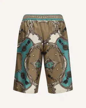 Dolce & Gabbana Washed Silk Twill Cargo Print Bermuda Shorts