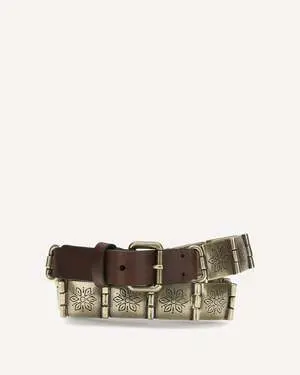 Etro Engraved Metal And Leather Belt - Brown