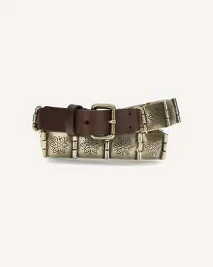 Etro Engraved Metal And Leather Belt
