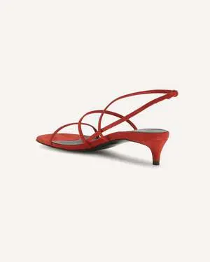 Khaite Suede Loop Kitten Heel Sandals - Red