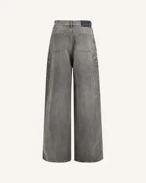 GOLDEN GOOSE Melody Stud Embellished Wide Leg Jeans - Grey