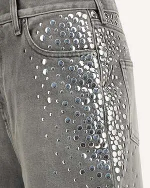 GOLDEN GOOSE Melody Stud Embellished Wide Leg Jeans - Grey
