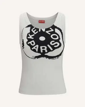 Kenzo Ribbed Tank Top With Boke Flower Print - White