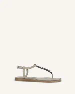 Brunello Cucinelli Embellished Calfskin Sandals - Beige