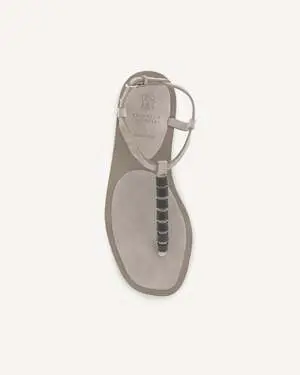 Brunello Cucinelli Embellished Calfskin Sandals - Beige