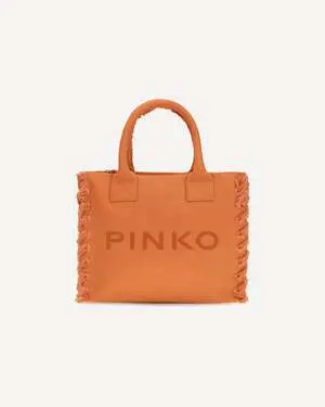 Pinko Canvas Tote Bag With Embroidered Logo And Twisted Edges - Orange