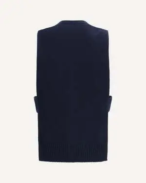 Miu Miu Cashmere V-neck Cardigan Vest With Intarsia Logo - Blue