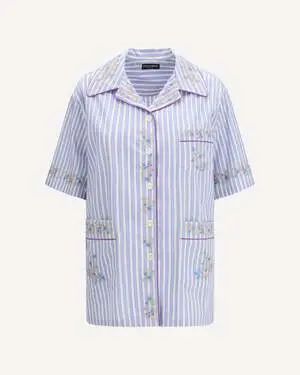 Dolce & Gabbana Striped Embroidered Short Sleeve Shirt