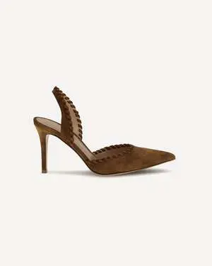 GIANVITO ROSSI Suede Slingback Pumps With Woven Detail