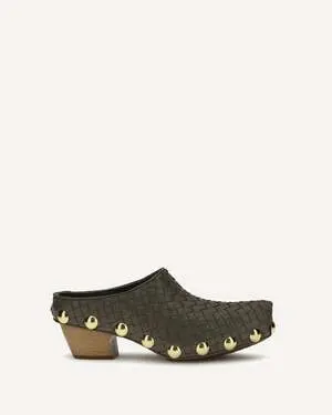Bottega Veneta Gondola Mules With Intrecciato Calfskin And Stud Embellishments - Grey