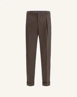 CRUNA Virgin Wool Carrot Fit Single Pleat Pants - Brown