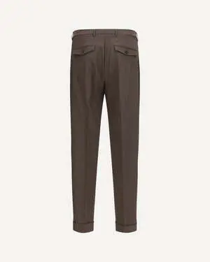 CRUNA Virgin Wool Carrot Fit Single Pleat Pants - Brown