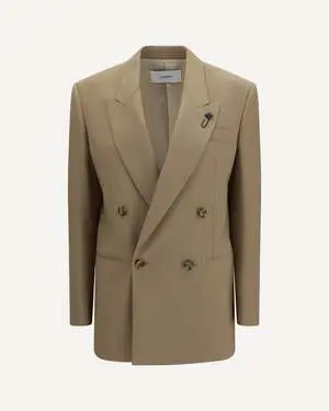 LARDINI Double-breasted Stretch Wool Blend Blazer