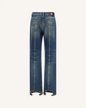 Versace Distressed Straight-leg Denim Jeans - Blue
