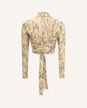 GANNI Printed Marl Mesh Tie Blouse