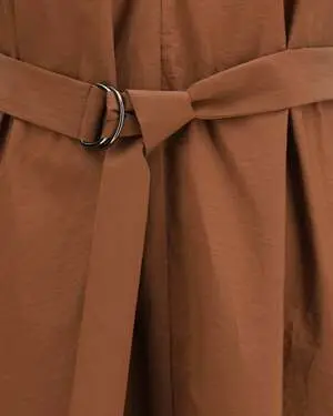 Brunello Cucinelli Cotton Poplin Dress With Decorative Shoulder Detail - Brown