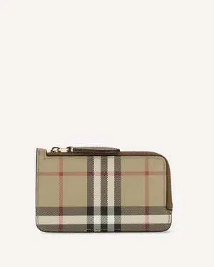 Burberry Check Card Holder With Zipper - Beige