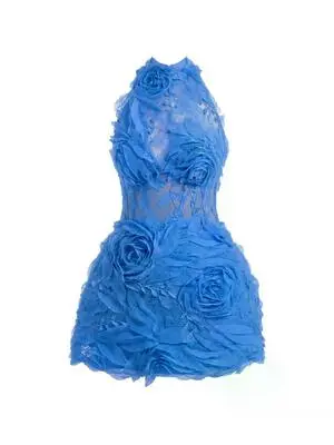 GEMY MAALOUF Halterneck Dress With Floral Appliqu - Blue