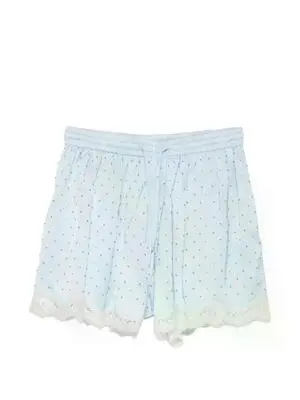 Sandro Rhinestone Embellished Lace Trim Shorts - Blue