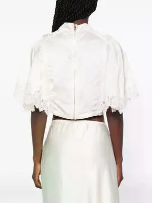 Sandro Lace Trim Cropped Top - Neutrals
