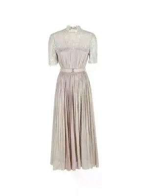 NISSA Lace-panelled Sequin-embellished Midi Dress - Neutrals