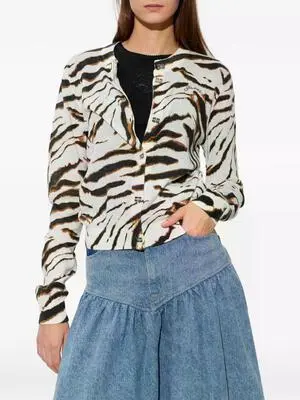 GANNI Embroidered Tiger-print Cardigan