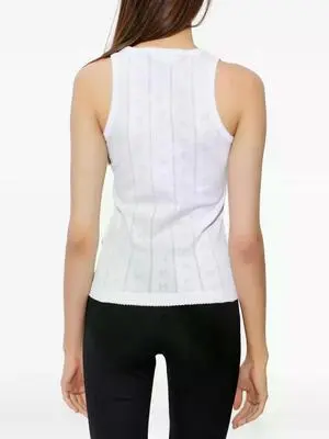 GANNI Logo Patch Pointelle Knit Top