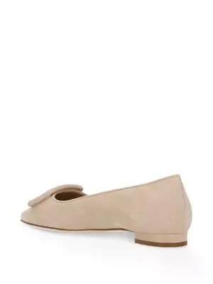 Manolo Blahnik Beige Suede Buckle Detail Pointed Toe Pumps
