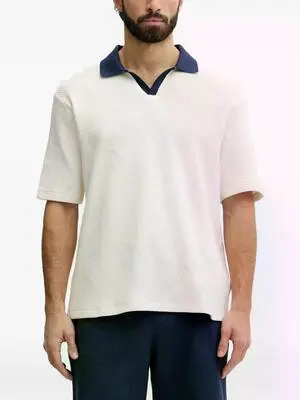 Guess Waffle-knit Contrast-collar Polo Shirt - Neutrals
