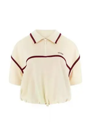 Guess Piped Drawstring-hem Polo Top - Neutrals