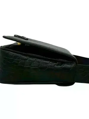 FERRAGAMO Croc Embossed Leather Gancini Crossbody Bag