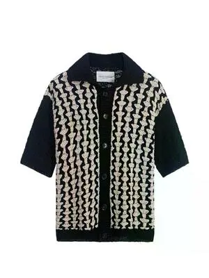 ROBERTO COLLINA Crochet-knit Short-sleeve Shirt - Black