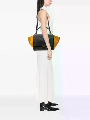 Celine Tricolor Calfskin And Suede Trapeze Satchel - Blue