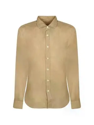 120% Lino Classic-collar Curved-hem Shirt