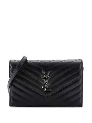 Saint Laurent Classic Monogram Wallet On Chain Matelasse Chevron Leather Small Crossbody Bag - Black